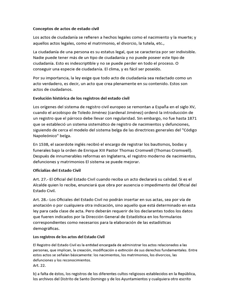 Actos del Estado Civil y su Registro | PDF | Certificado de nacimiento ...