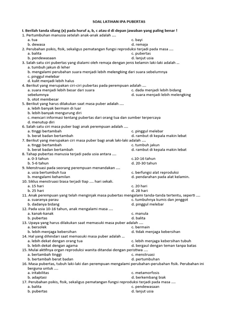 Soal Pubertas | PDF Soal Pubertas | PDF