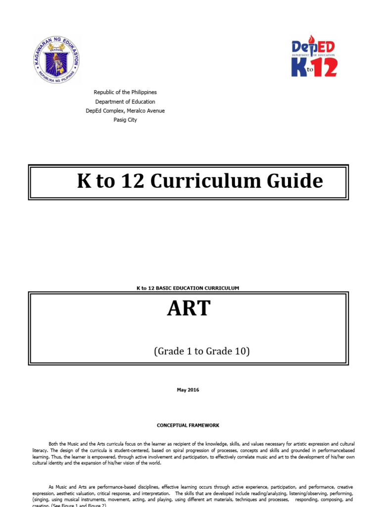 K to 12 Arts Curriculum Guide 2016 | PDF | Curriculum | Learning