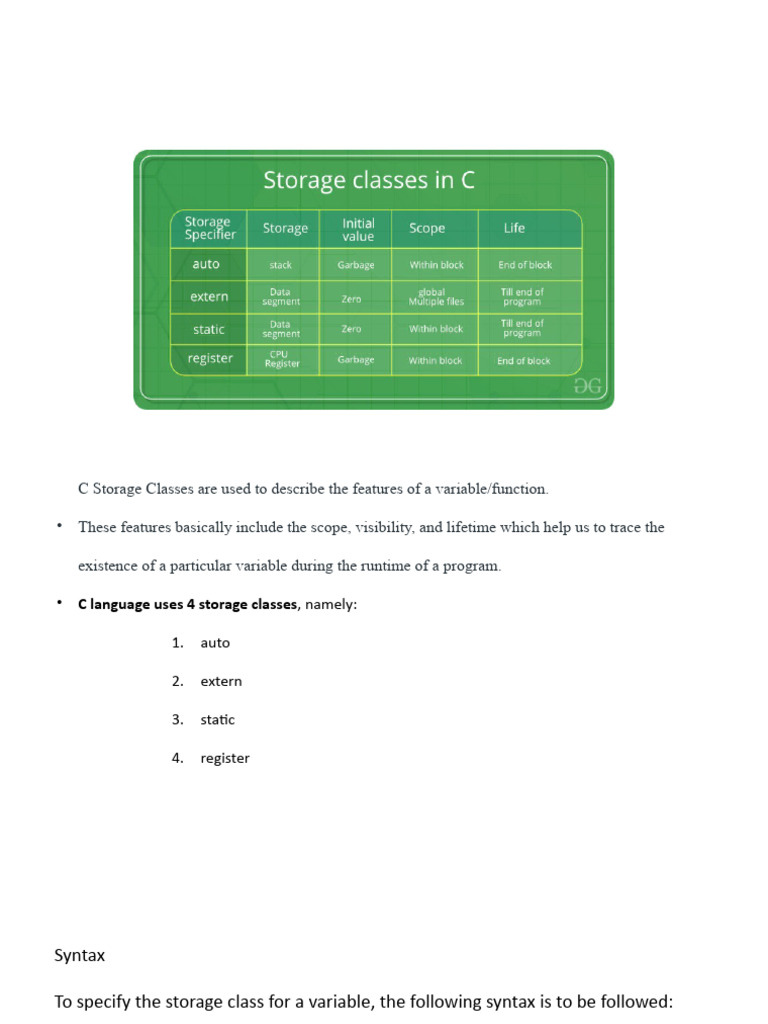 Storage Classes In C Pdf Scope Computer Science Variable Computer Science 