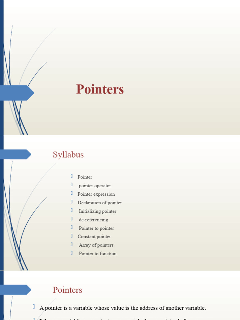 Pointer | PDF | Pointer (Computer Programming) | Parameter (Computer ... Pointer | PDF | Pointer (Computer Programming) | Parameter (Computer ...