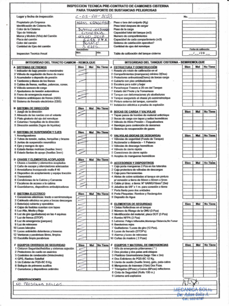 Check List Mecanico | PDF