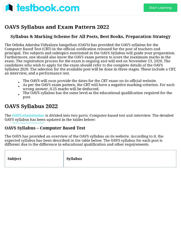 OAVS Syllabus and Exam Pattern 2022 | PDF