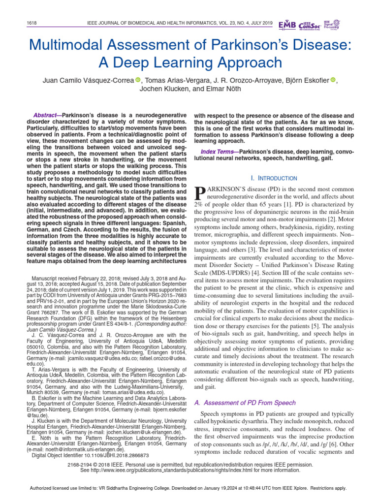Multimodal Assessment of Parkinson's Disease: A Deep Learning Approach | Download Free PDF ...