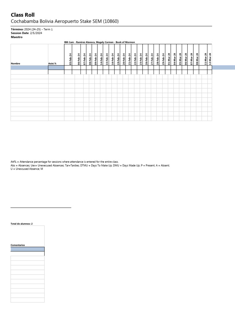 Seminary Administration - Class Roll - Report | PDF