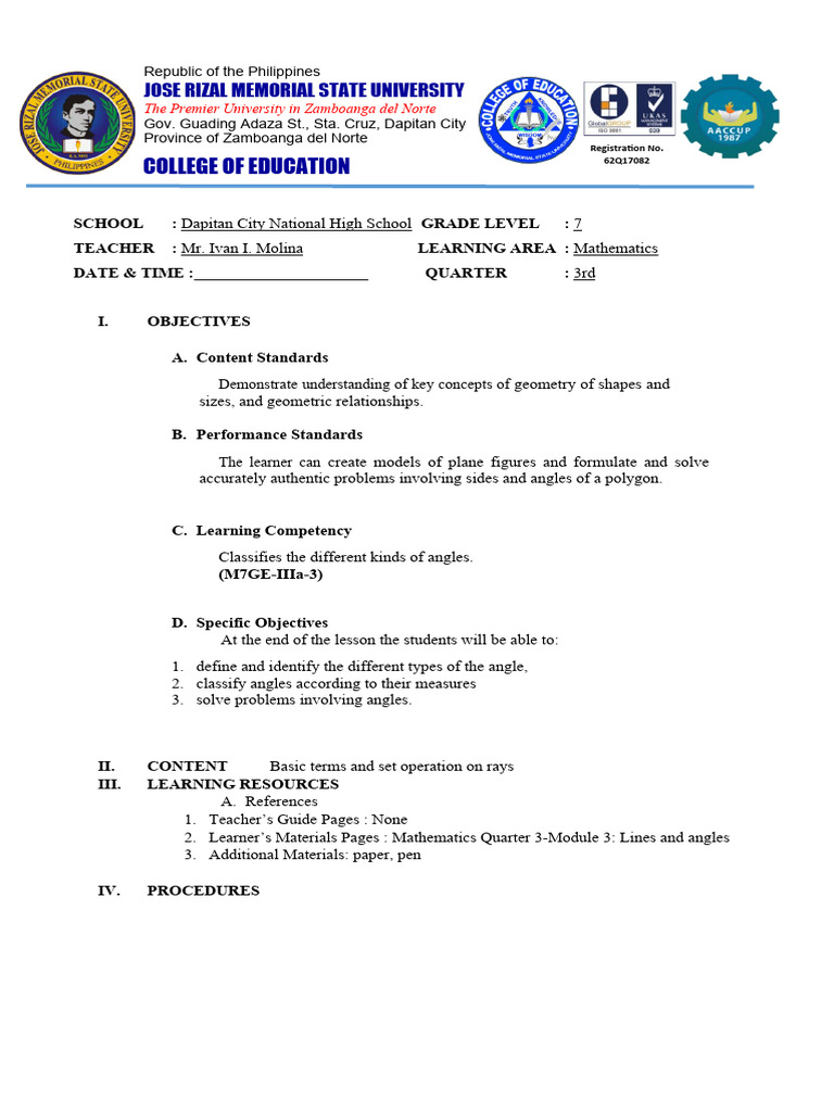 Lesson Plan Angles | PDF | Angle | Geometry