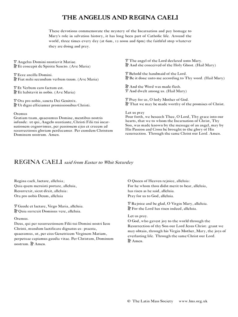 Angelus - Regina - Caeli | PDF | Mary, Mother Of Jesus | Christian Worship And Liturgy