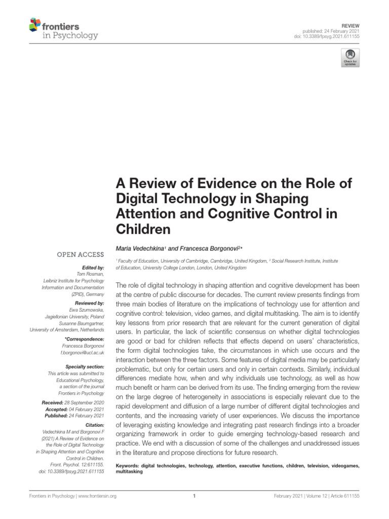 A Review of Evidence On The Role of Digital Techno | Download Free PDF | Attention | Executive ...