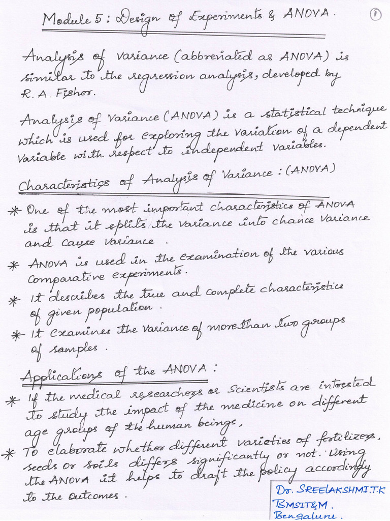 BCS301 - Module 5 - Designs of Experiments and ANOVA | PDF