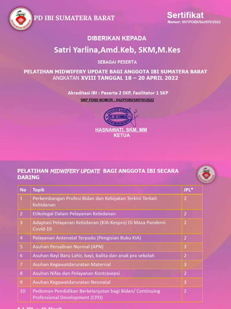 Sertifikat Satri Yarlina, Amd - Keb, SKM, M.kes-2 | PDF