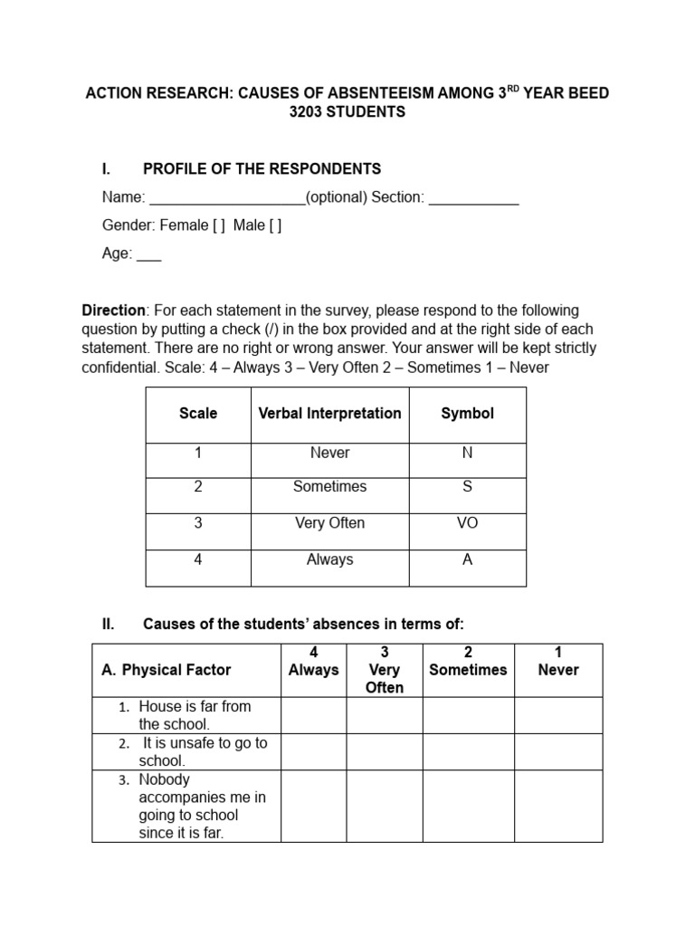 Action Research Questionnaire | PDF | Psychology | Behavioural Sciences