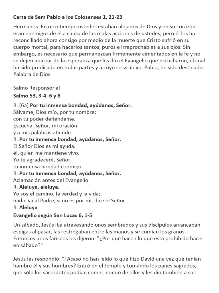 Carta de Sam Pablo A Los Colosenses 1 | PDF | María, madre de Jesús ...