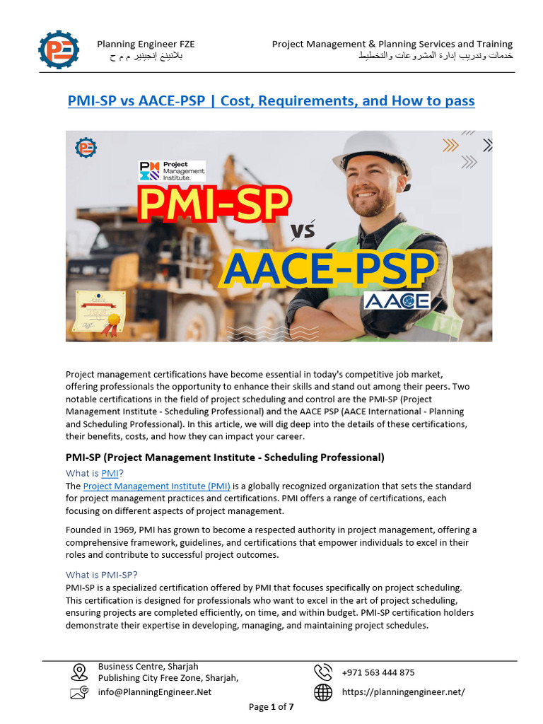 PMI-SP Vs AACE-PSP Cost, Requirements, and How To Pass | PDF | Project Management Professional ...