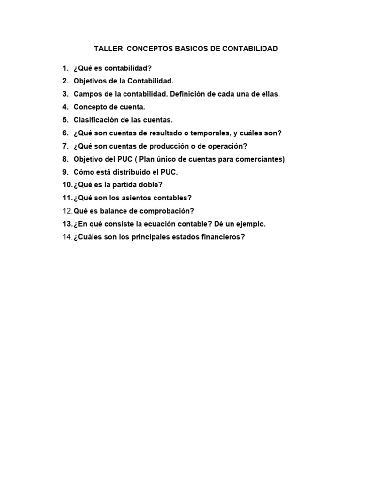 Taller Conceptos Basicos de Contabilidad | PDF