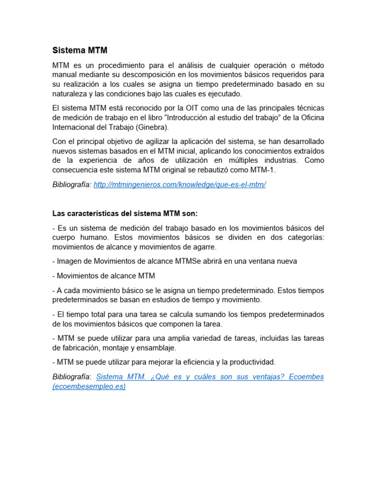 Marco Teorico Sistema MTM 1 | PDF