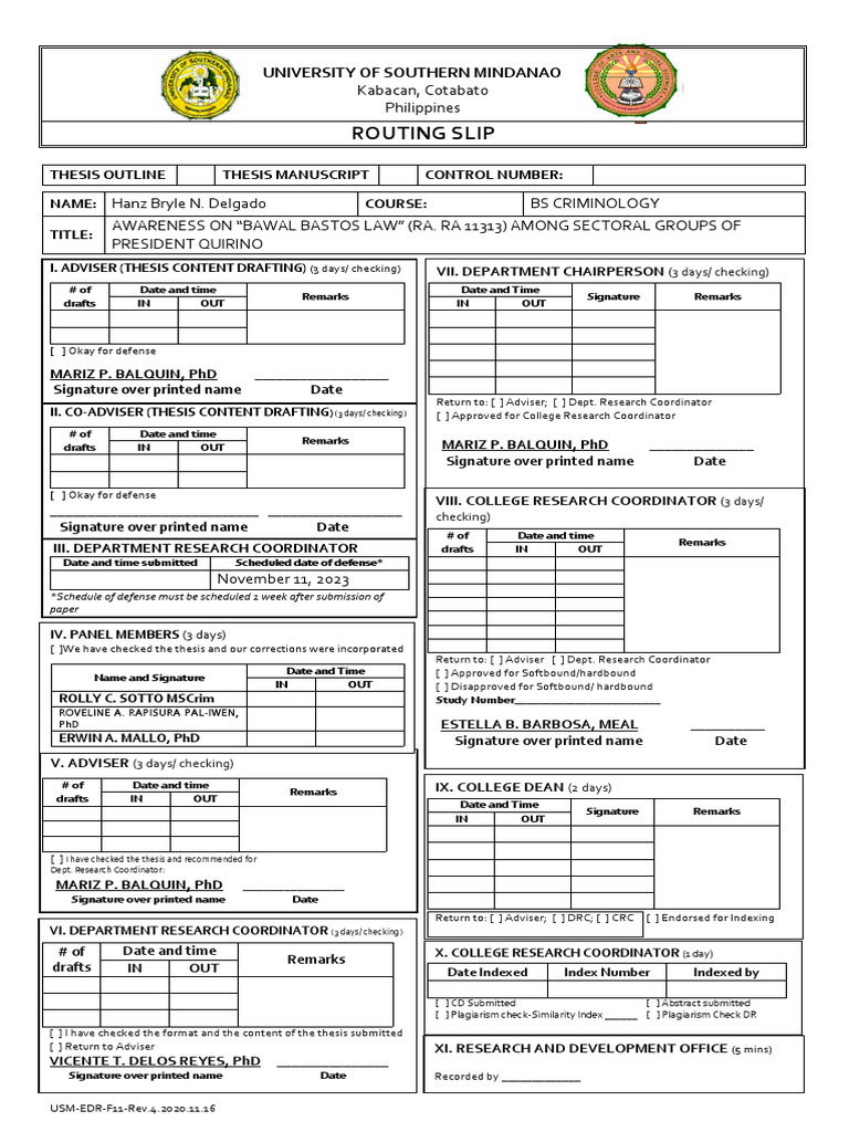 Delgado Routing Slip | PDF | Thesis | Written Communication