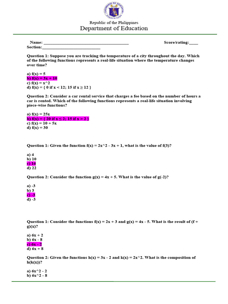 GEN MATH Q1Q3 TEST Done | PDF | Logarithm | Function (Mathematics)