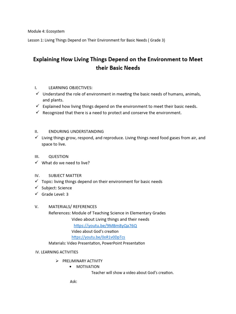 Living Things' Basic Needs in Ecosystems | PDF | Natural Environment | Life