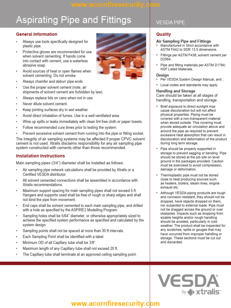 VESDA Pipe Installation Guidelines | PDF | Pipe (Fluid Conveyance) | Cement