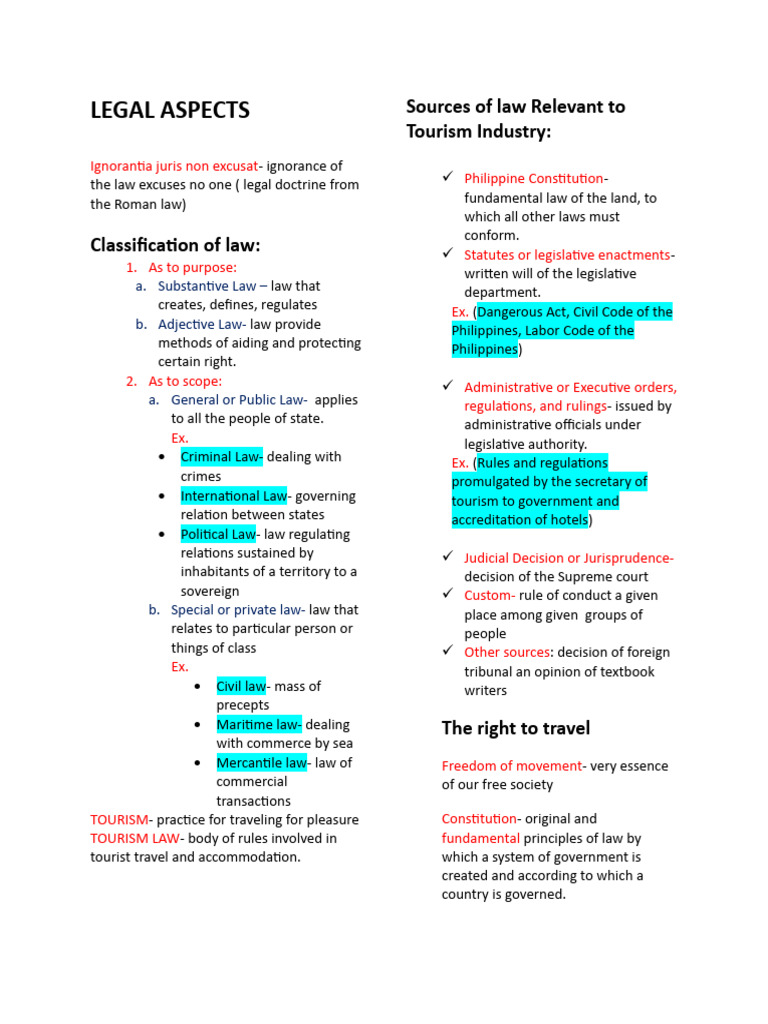 Legal Aspects: Sources of Law Relevant To Tourism Industry | Download ...