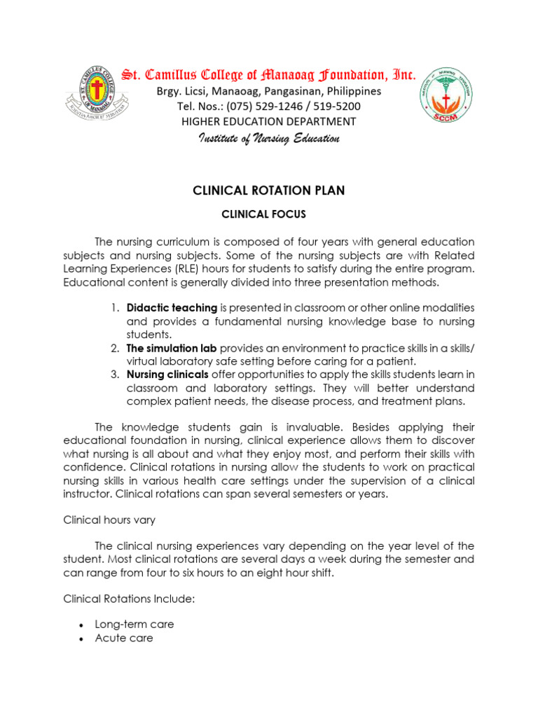Clinical Rotation Plan Pdf Nursing Patient