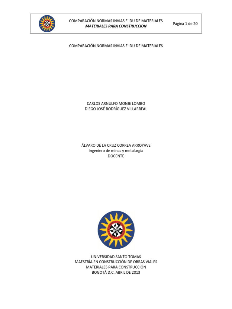 Informe Normas INVIAS Vs IDU | PDF | Cemento | Materiales naturales