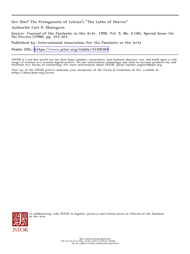 Orr Else - The Protagonists of The Lathe of Heaven | PDF | Science Fiction | Dream