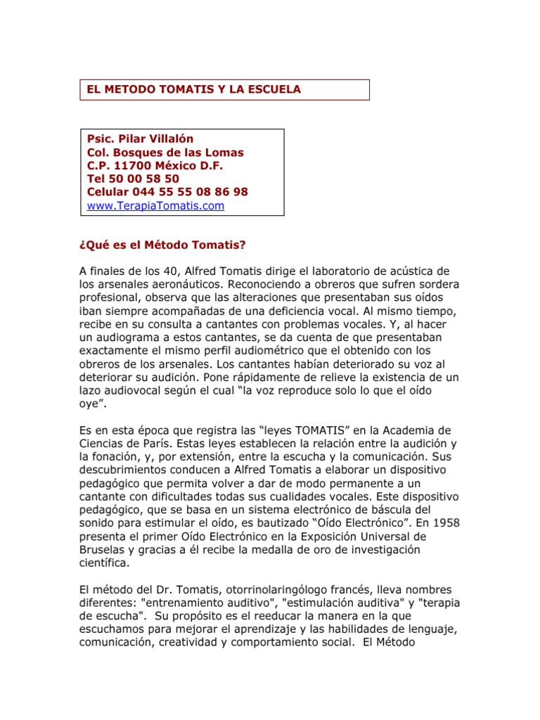 Tomatis y La Escuela | PDF | Aprendizaje | Oído
