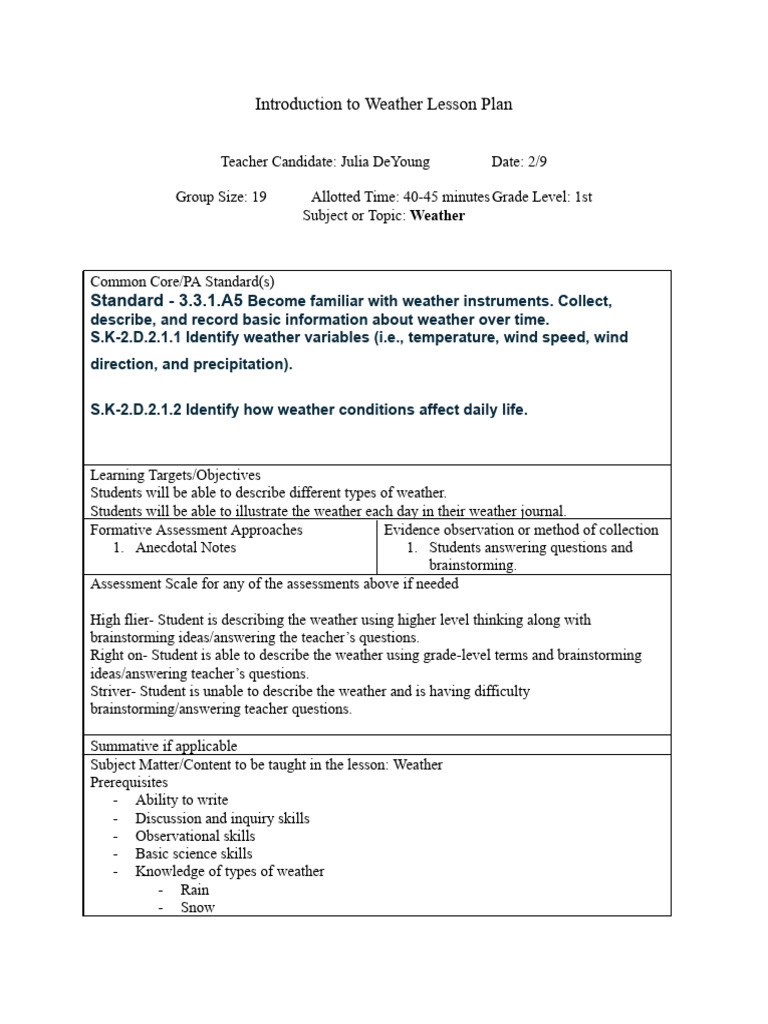 Unit Lesson 1 Introduction To Weather 1 | PDF | Cognition | Intelligence
