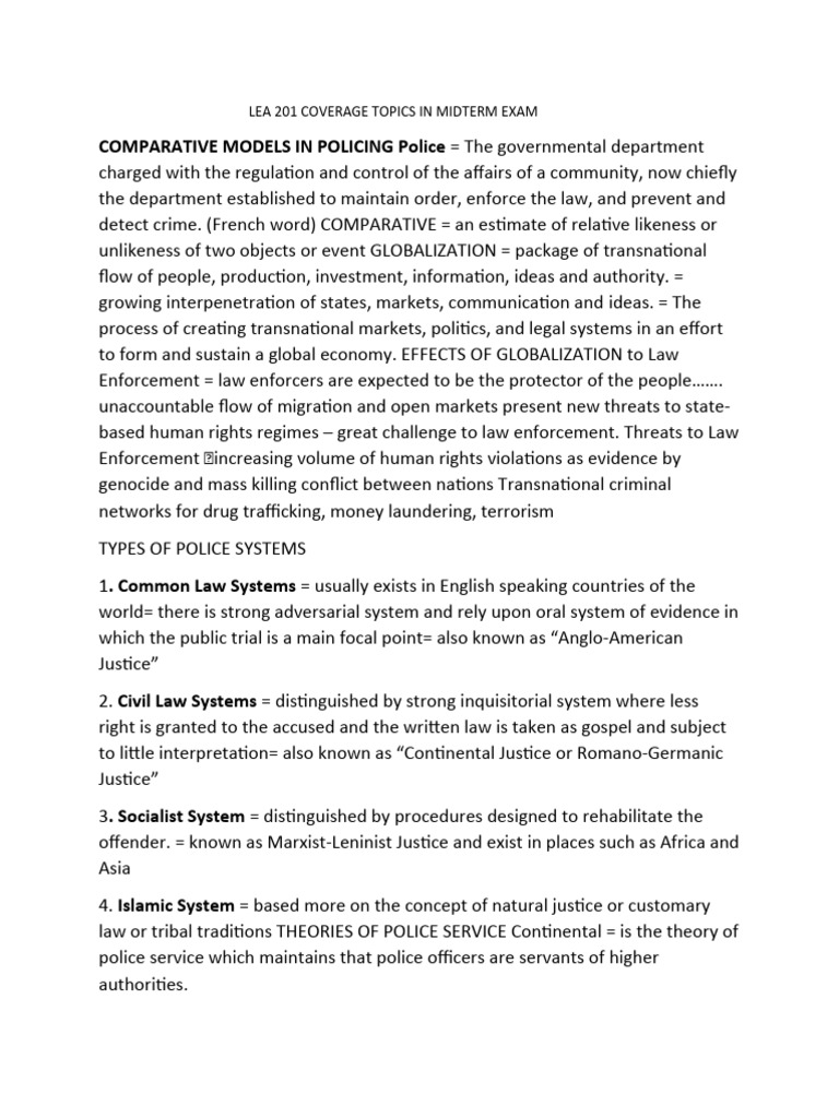 Lea 201 Coverage Topics in Midterm Exam | PDF | Police | Bureau Of Alcohol