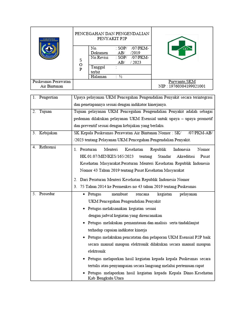 Sop Pencegahan Dan Pengendalian Penyakit P2P | PDF