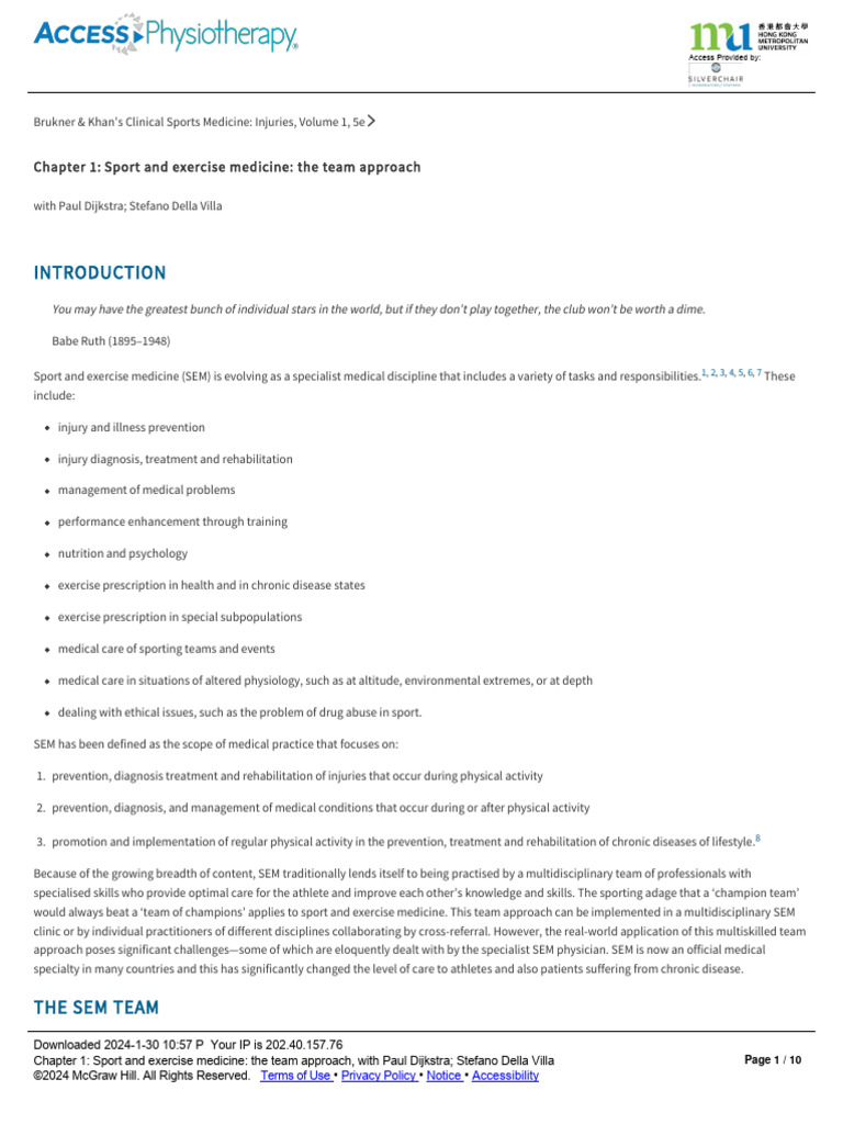 Chapter 1 - Sport and Exercise Medicine - The Team Approach | PDF ...