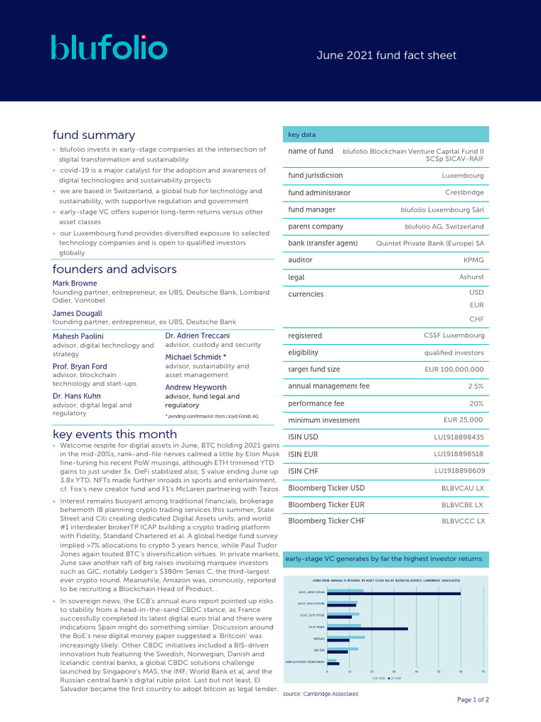 Blufolio VC Fund Fact Sheet June 2021 | PDF | Investing | Ubs