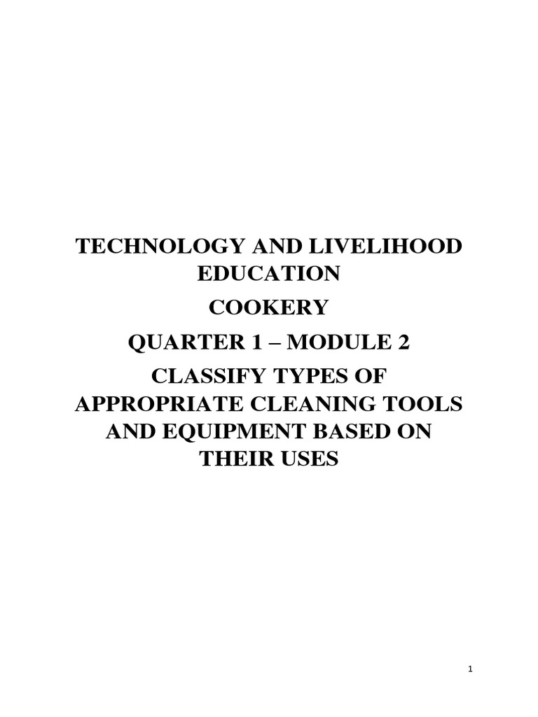 Technology and Livelihood Education Cookery Quarter 1 - Module 2 Classify Types of Appropriate ...