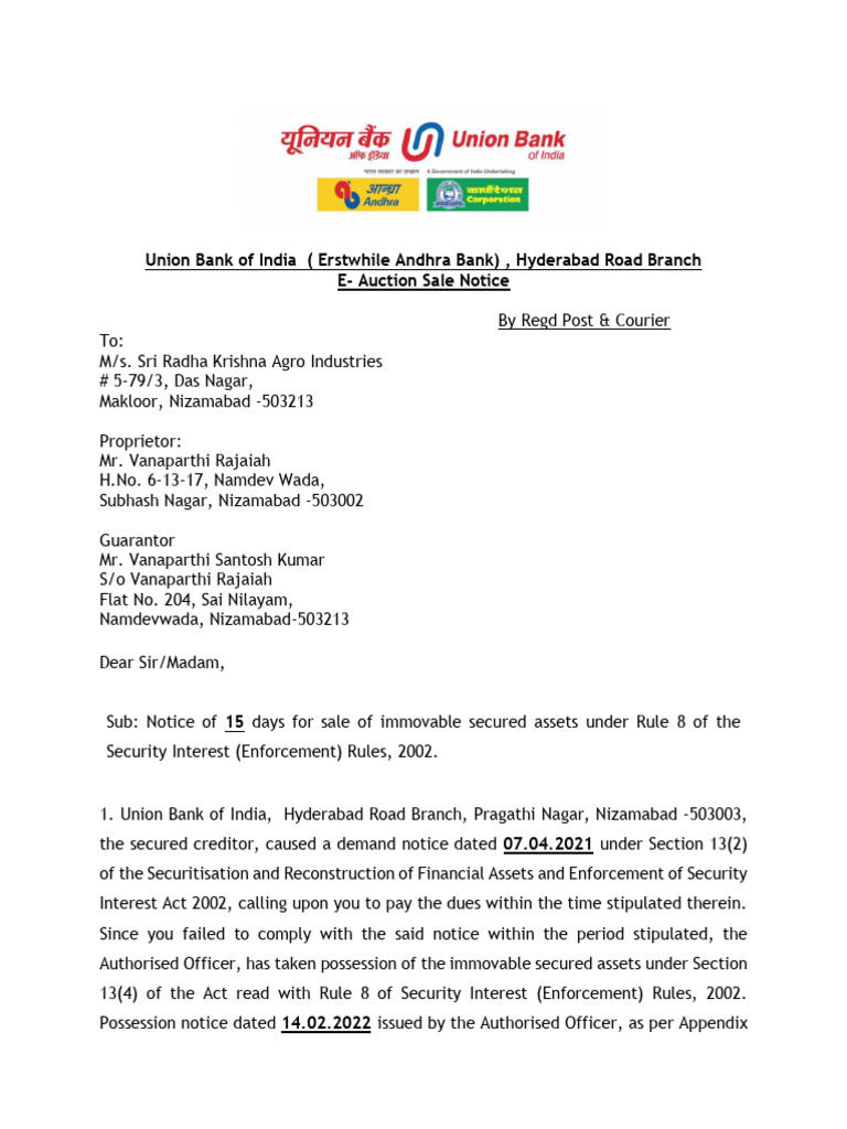 E-Auction Notice MSTC Format - Radha Krishna Agro | PDF | Auction ...