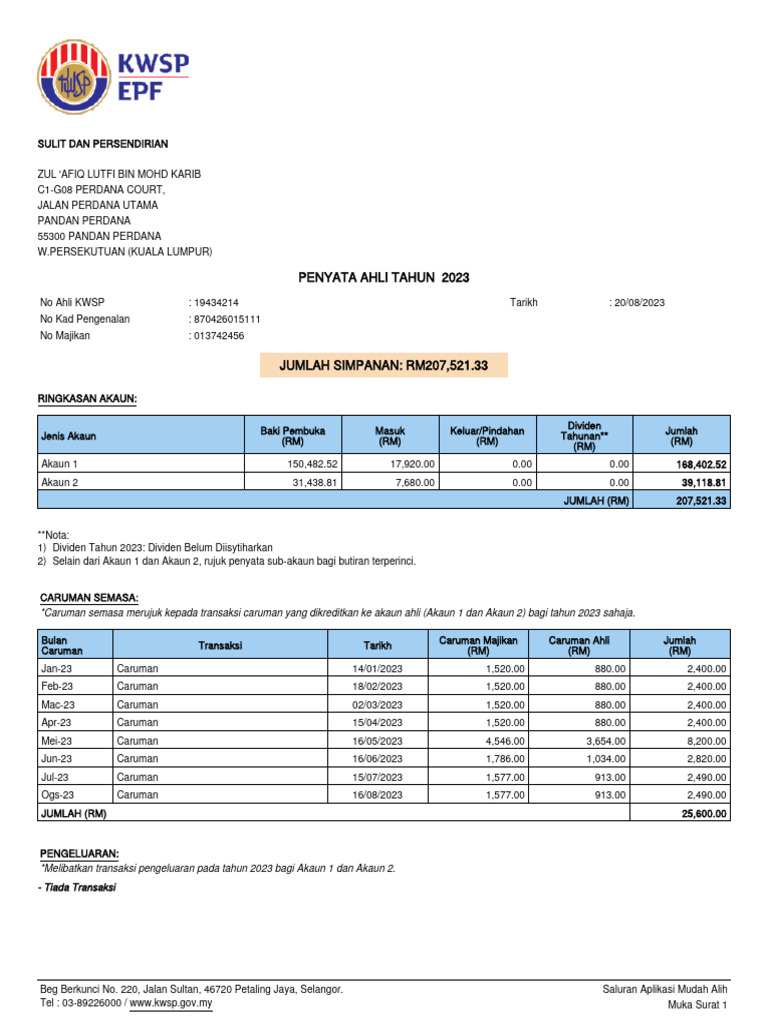 Epf Statement 2023 | PDF