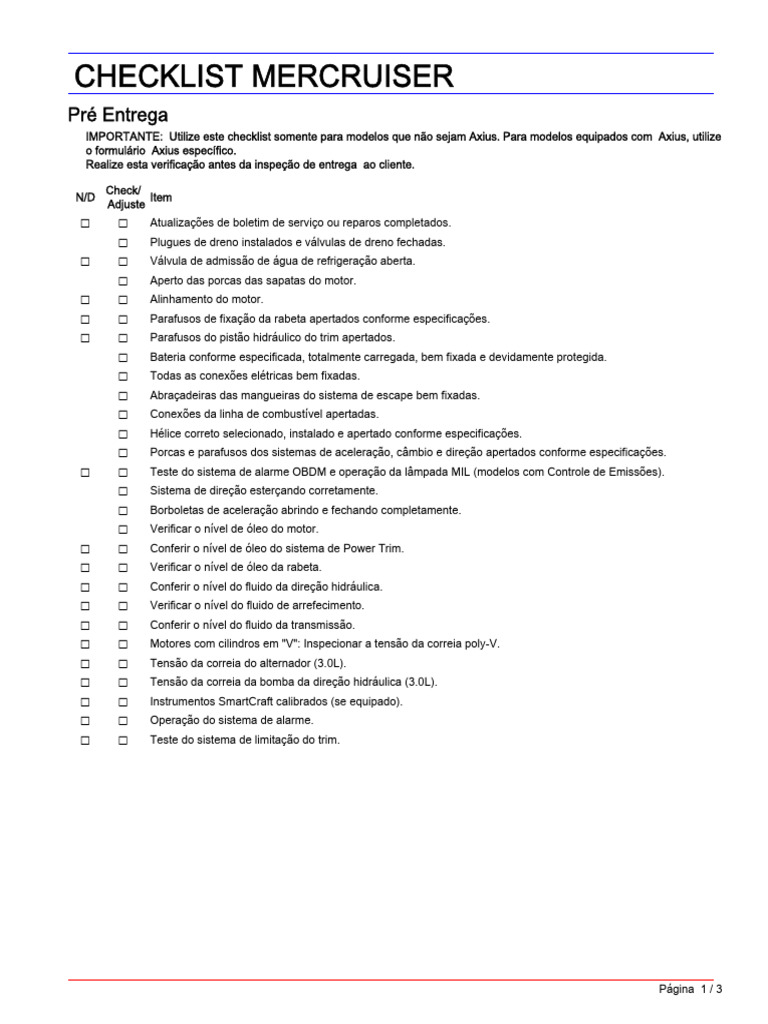 Check List Entrega Técnica | Download grátis PDF | Motores | Máquinas