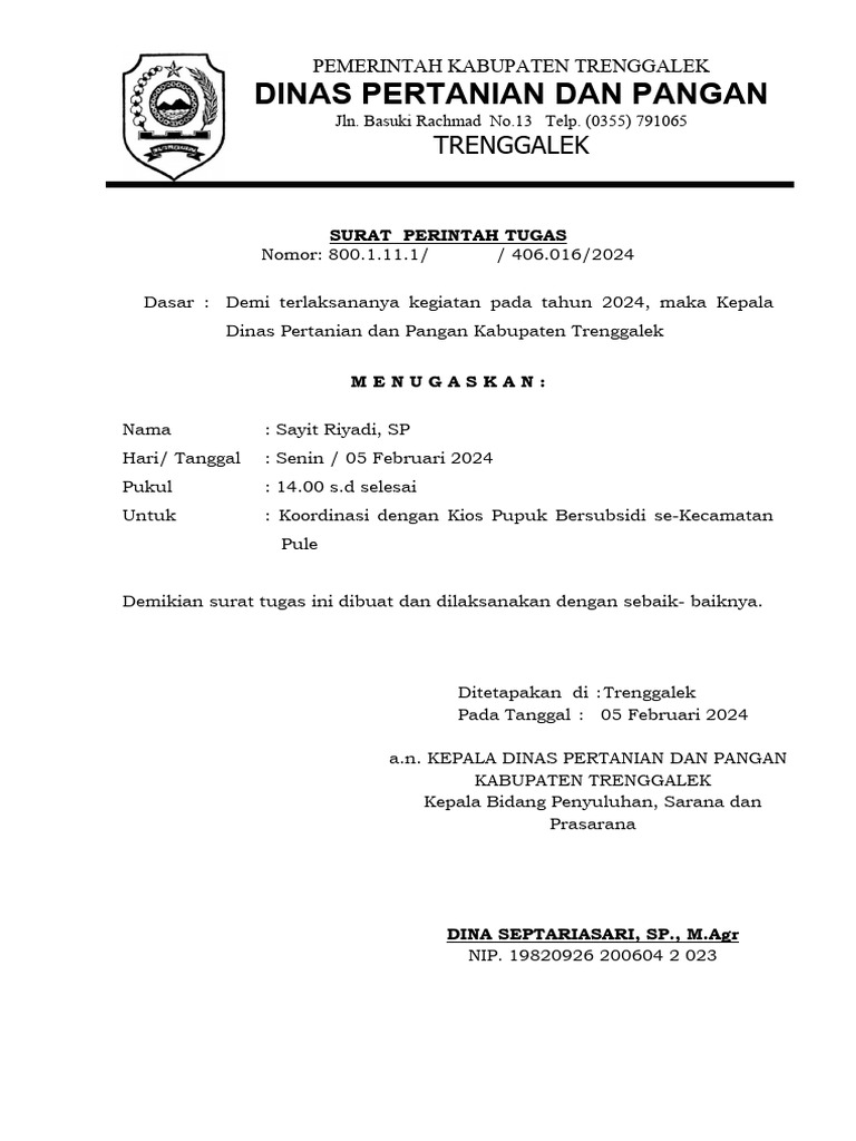Surat Perintah Tugas BPP | PDF