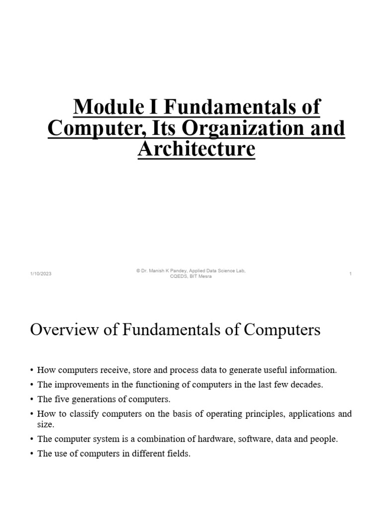 Module 1 Fundamentals Of Computers Its Organization And Architecture Pdf Computer Program
