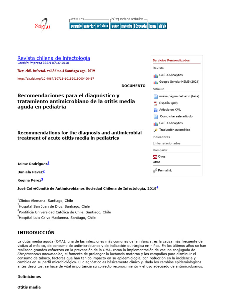 Recomendaciones para El Diagnóstico y Tratamiento Antimicrobiano de La Otitis Media Aguda en ...