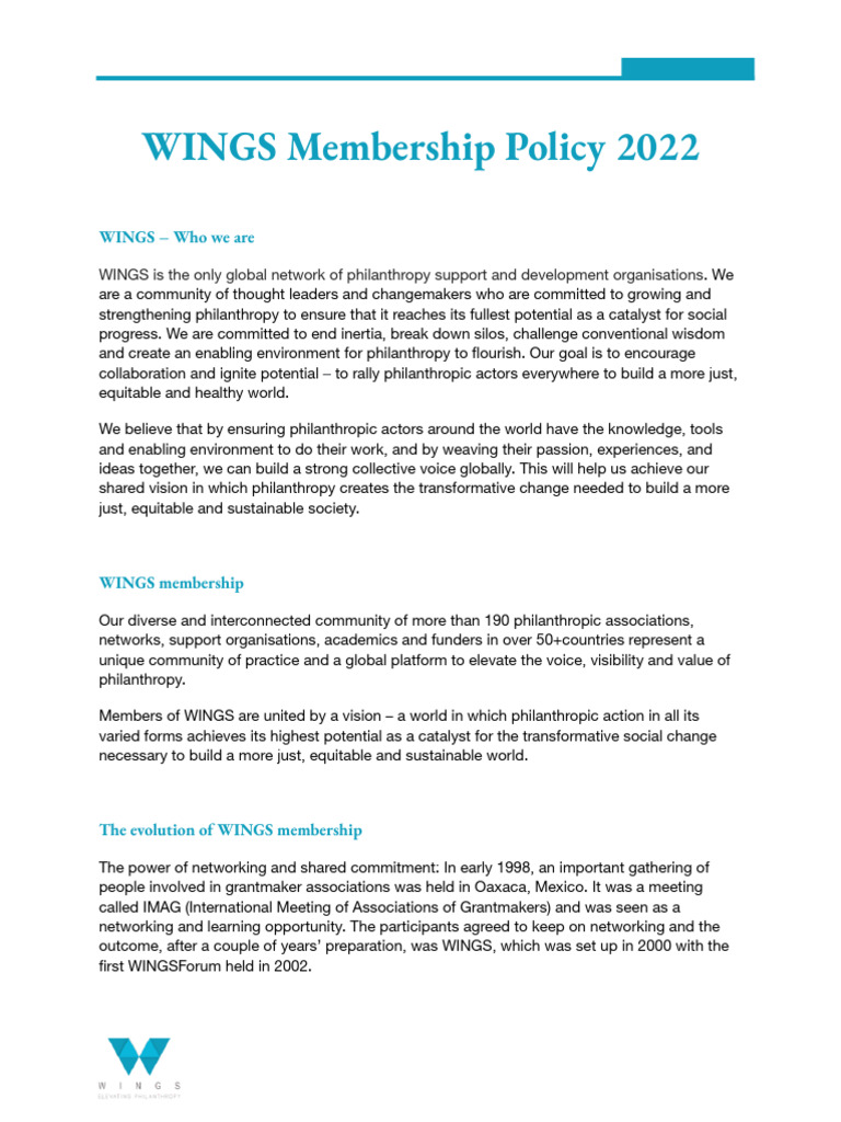 WINGS Membership Policy 2022 | PDF | Philanthropy | Think Tank
