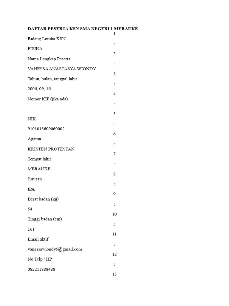 Daftar Identitas - Peserta Dan Pembina KSN 2024-2 | PDF
