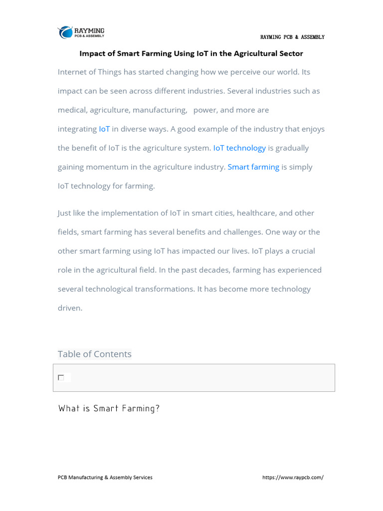 Impact of Smart Farming Using IoT in The Agricultural Sector | PDF ...