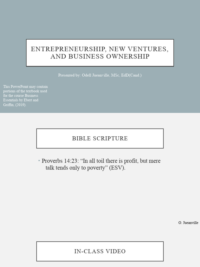 Chapter 3 - Entrepreneurship New Ventures and Business Ownership ...