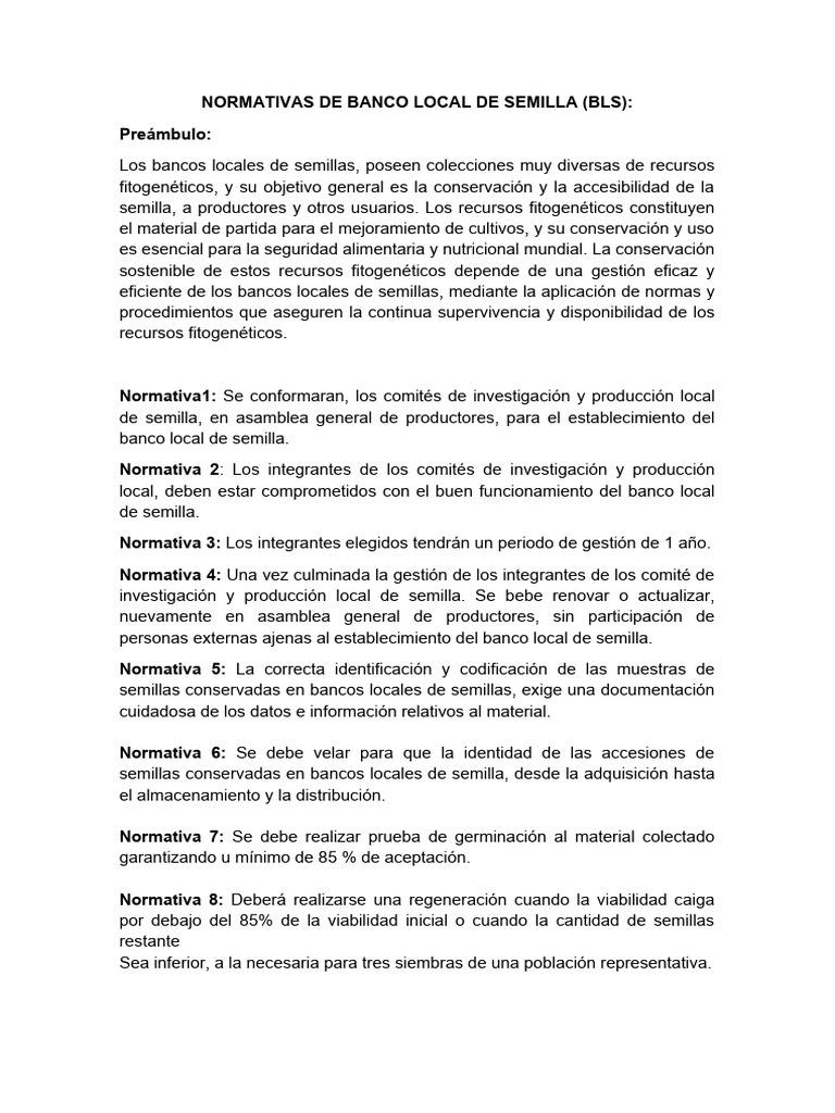 Normativas de Banco Local de Semilla | PDF | Semilla | Bancos