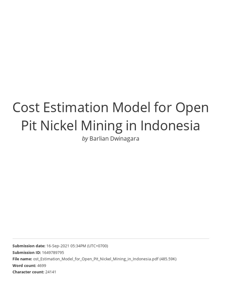 Cost Estimation Model For Open Pit Nickel Mining in Indonesia | PDF