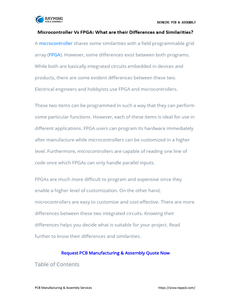 Microcontroller vs FPGA: Key Differences | PDF | Field Programmable ...