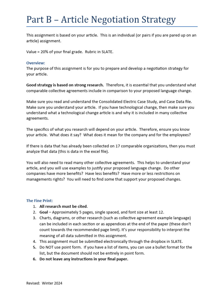 Part B - W24 (Article Negotiation Strategy) | PDF | Negotiation