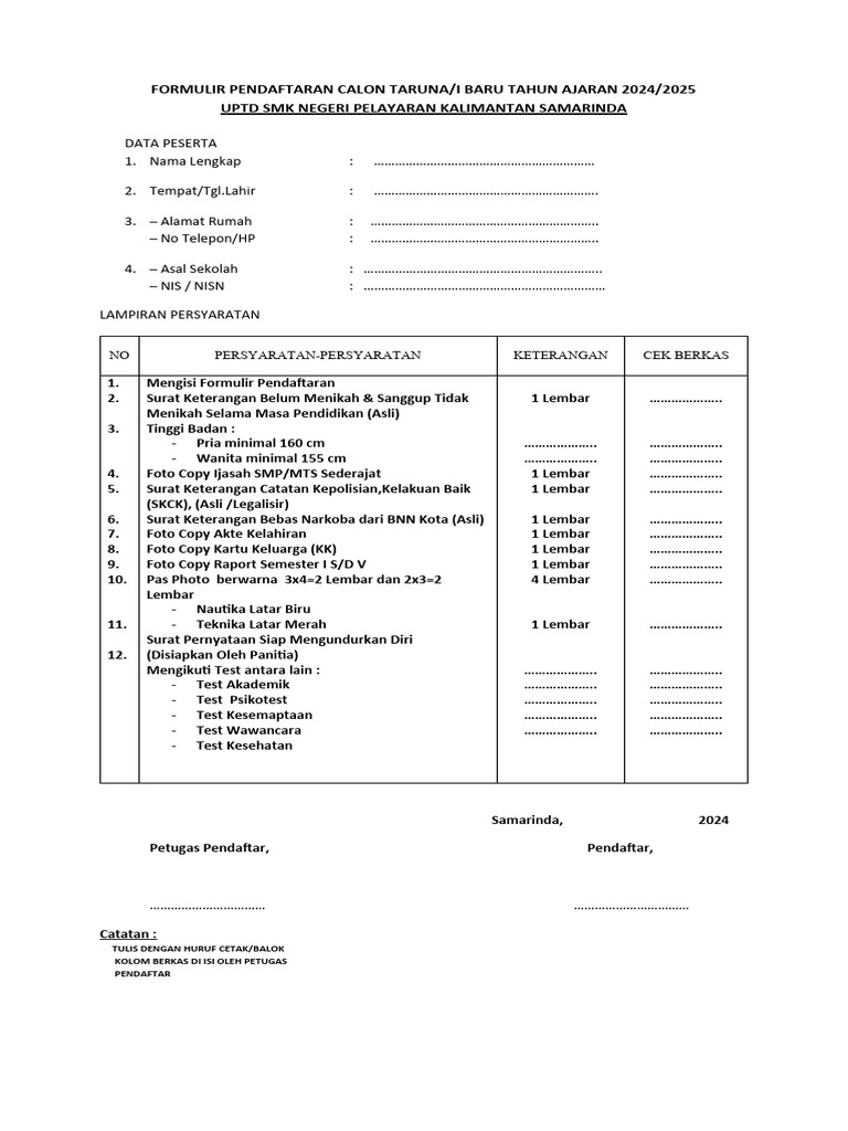 Pendaftaran Calon Taruna 2024/2025 | PDF