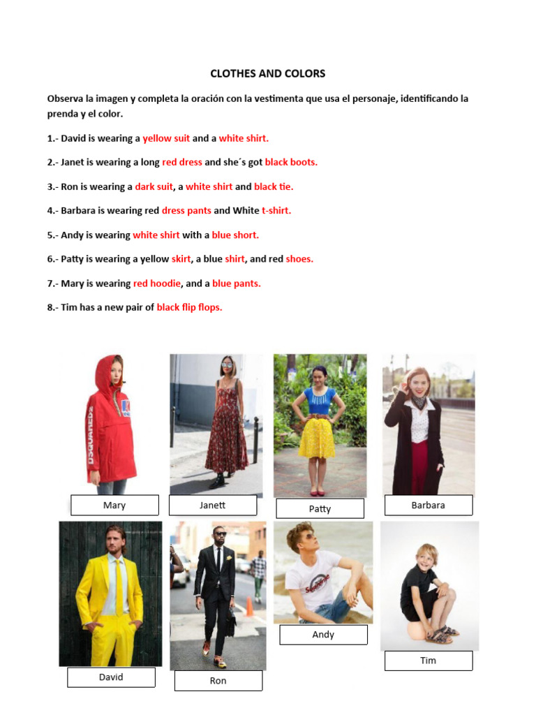 Clothing Colors and Descriptions | PDF